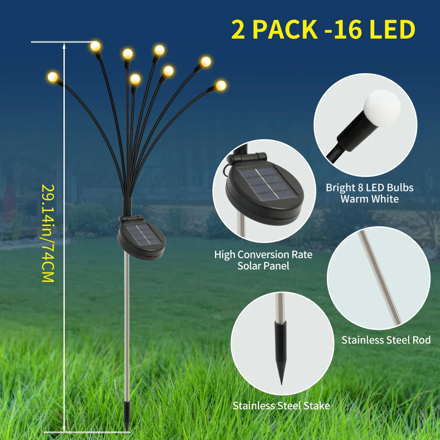 8-Head Solar Firefly Lights LED Solar Outdoor Decorative Garden Lights ...